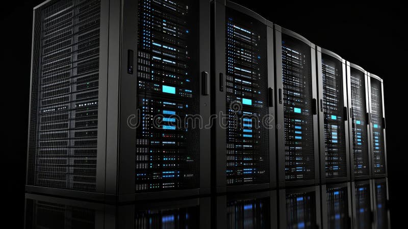 Data Center Server Racks 3D Render, Black Background, Technology, Data Storage, Server Farm Data ...