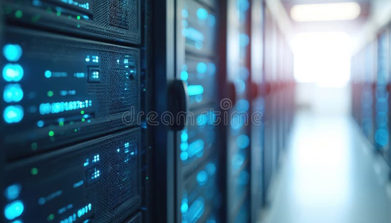 Data Center with Server Racks Emphasizes Backup, Recovery Processes ...