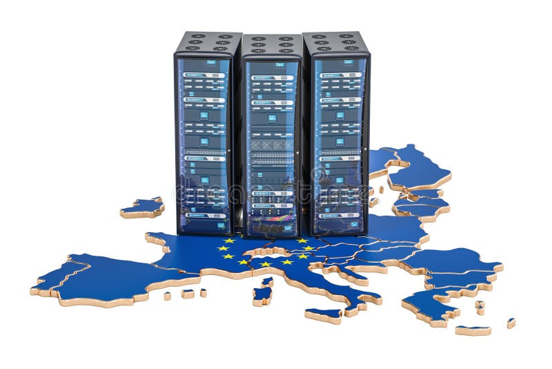 Data Center Server Racks in European Union Concept, 3D Rendering Stock ...