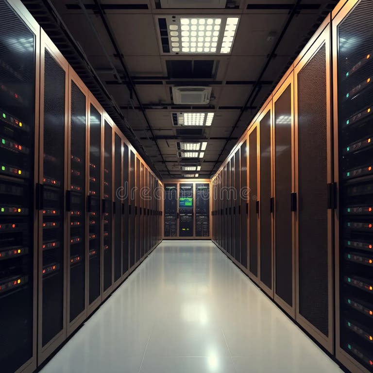 Data Center Server Racks with Glowing LED Light Networking Technology ...