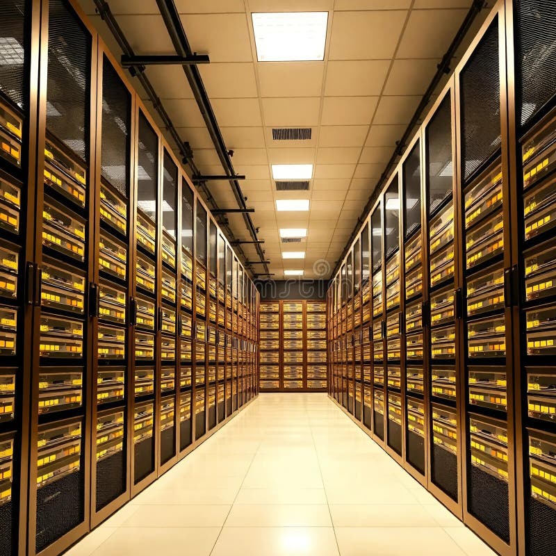 Data Center Server Racks with Glowing LED Light Networking Technology ...