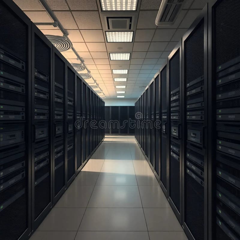 Data Center Server Racks with Glowing LED Light Networking Technology ...