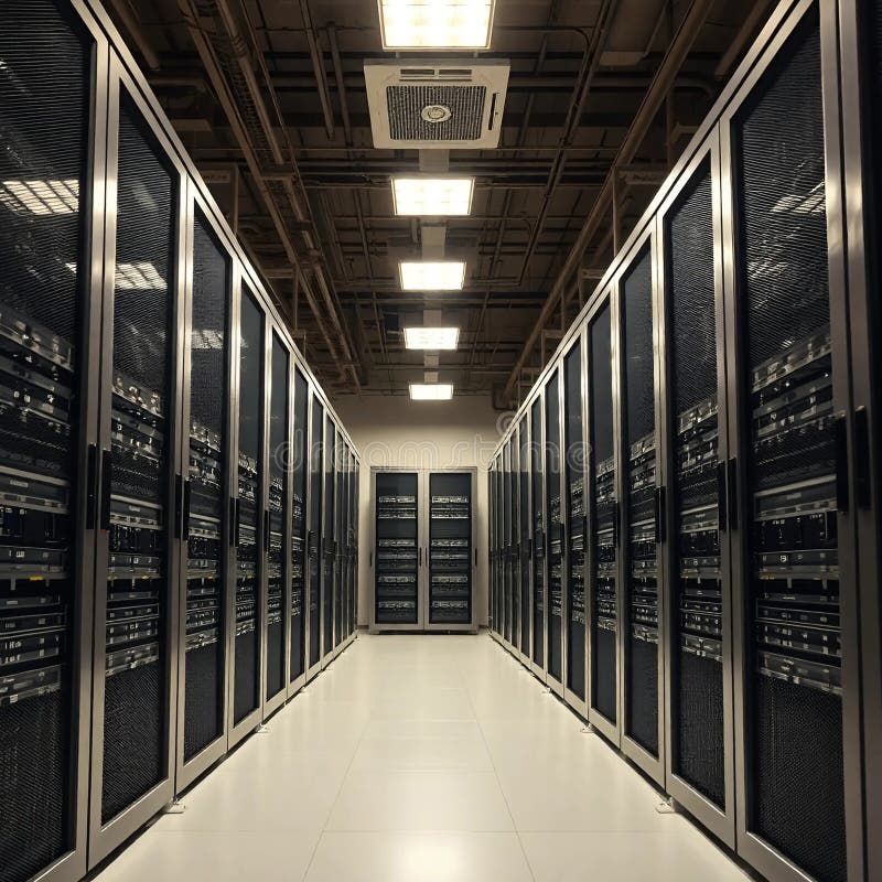 Data Center Server Racks with Glowing LED Light Networking Technology ...