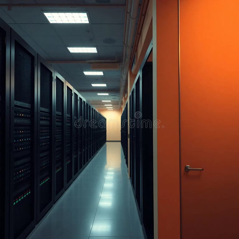 Data Center Server Racks with Glowing LED Light Networking Technology ...