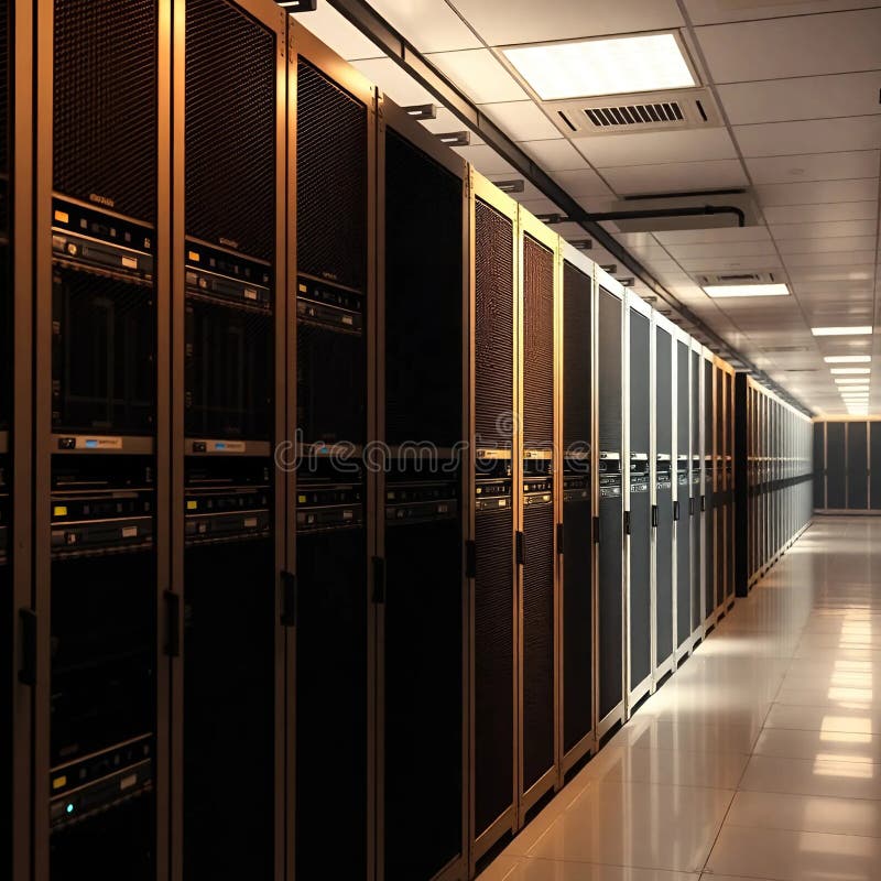 Data Center Server Racks with Glowing LED Light Networking Technology ...