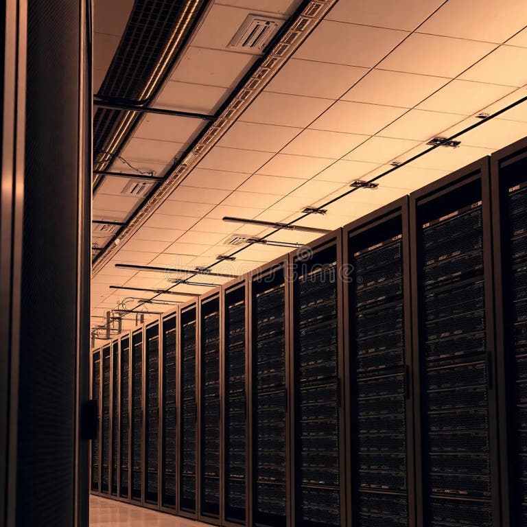 Data Center Server Racks with Glowing LED Light Networking Technology ...