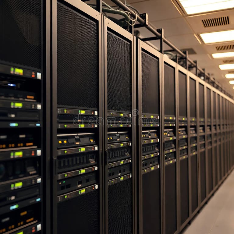 Data Center Server Racks with Glowing LED Light Networking Technology ...