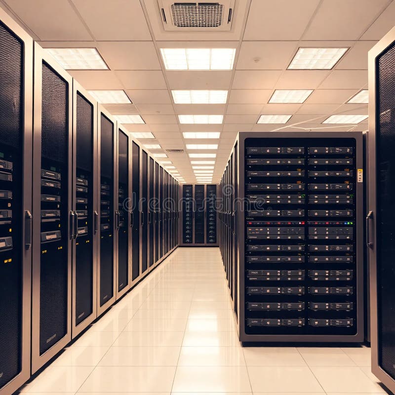 Data Center Server Racks with Glowing LED Light Networking Technology ...