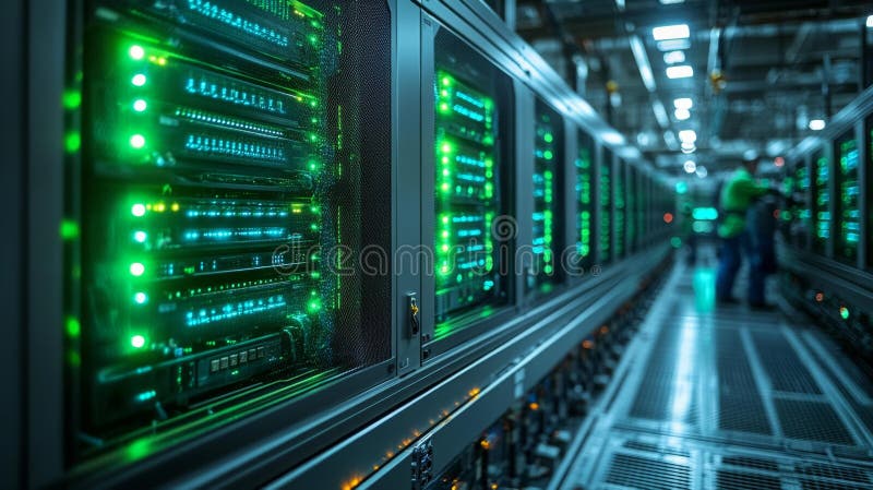Data Center Server Racks with Green Lights - Generative Ai Stock ...