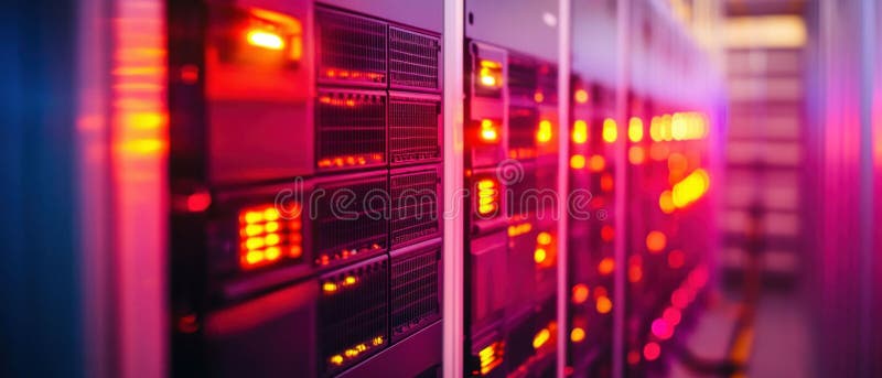 Data Center Server Racks with Illuminated Panels Stock Illustration ...