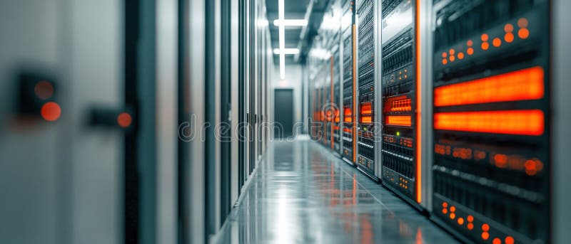 Data Center Server Racks with Illuminated Panels Stock Illustration ...