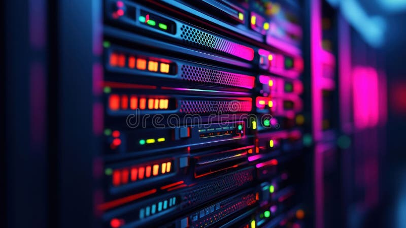 Data Center Server Racks with LED Lights Stock Illustration ...