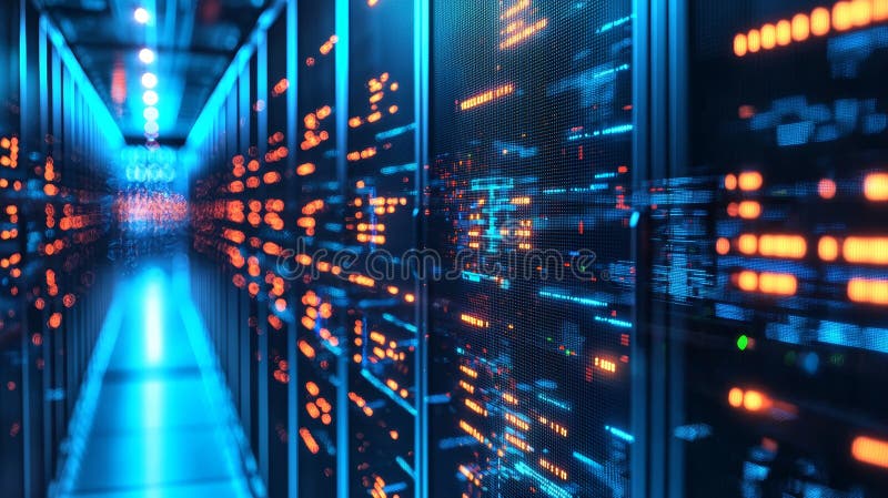 Data Center with Server Racks and Lights Stock Photo - Image of glowing ...