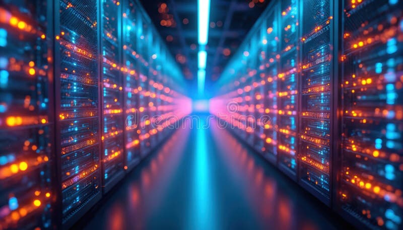 Data Center with Server Racks. Rows of Network Computer Servers, Modern Tech Stock Illustration ...