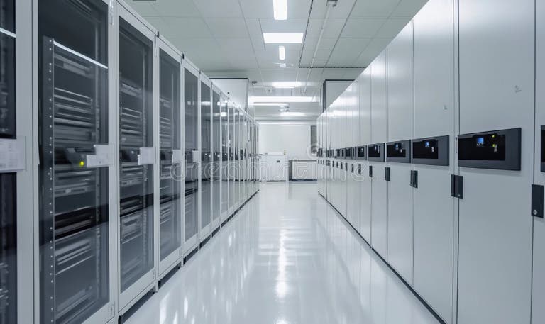 Data Center with Server Racks and Storage Cabinets, Modern Technology ...
