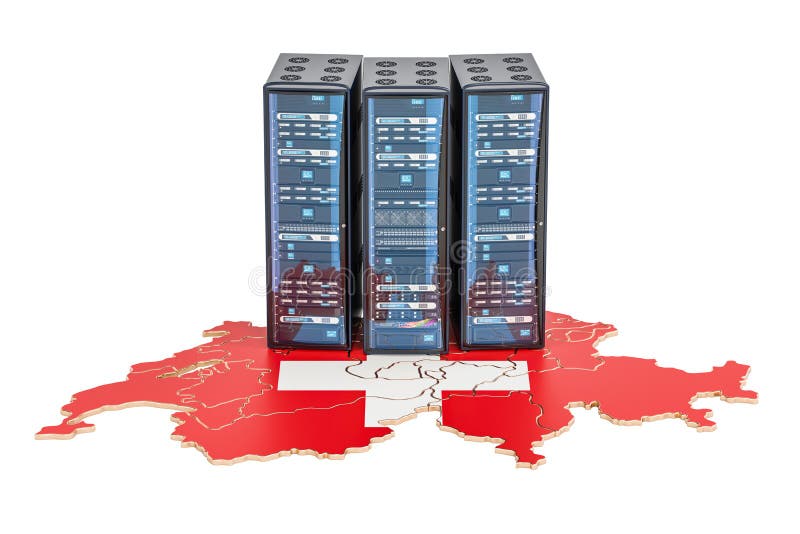 Data Center Server Racks in Switzerland Concept, 3D Rendering Stock ...