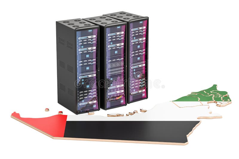 Data Center Server Racks in UAE Concept, 3D Rendering Stock ...