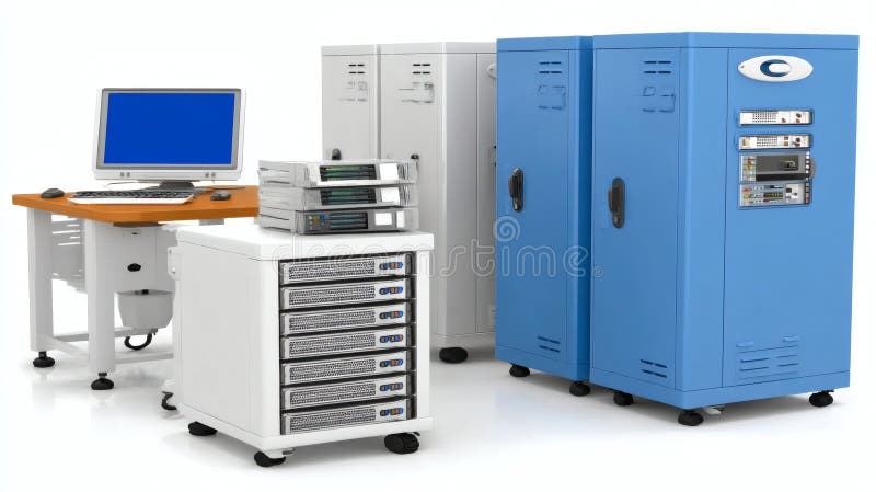 Data Center Server Room with Computer Workstation and Storage Cabinets ...