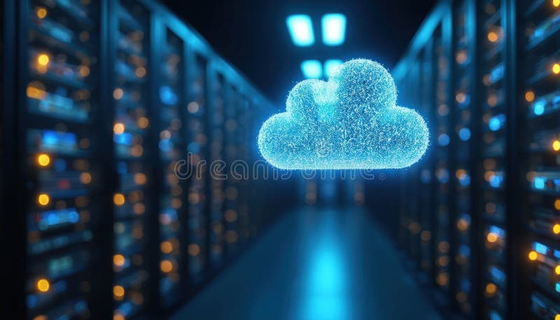 Data Center Server Room Featuring Digital Cloud Computing Concept. it ...