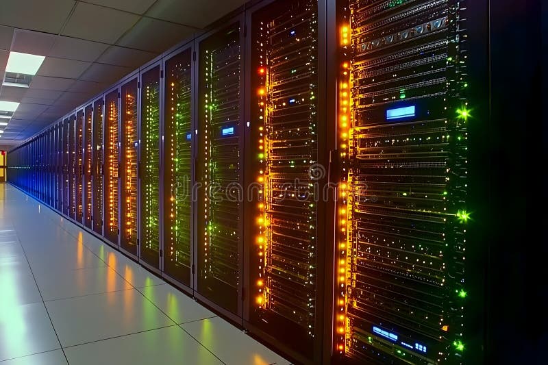 Data Center Server Room, Glowing Lights, Network Infrastructure ...