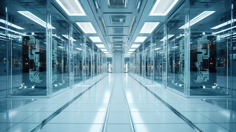 High-tech Bright Data Center with Computers and Lights Stock ...