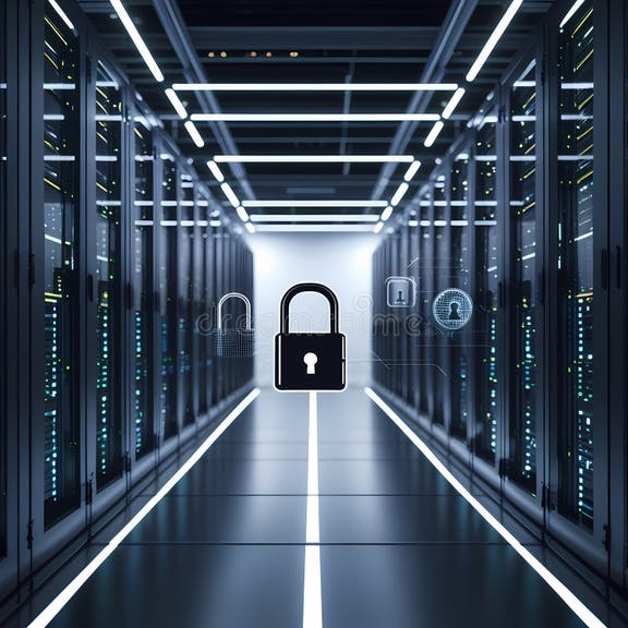 A Data Center Server Room with Illuminated Servers Lining Both Sides of ...