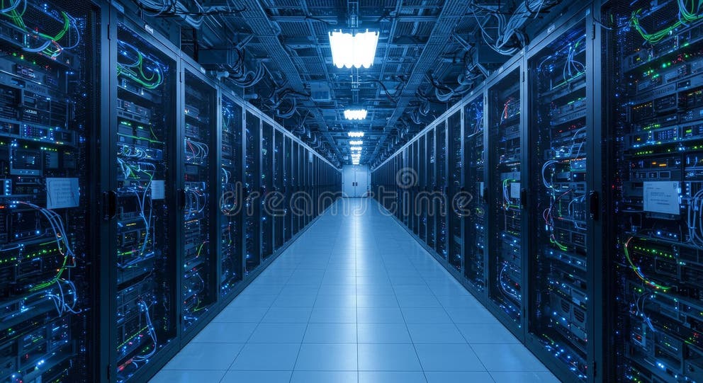 Data Center Server Room Infrastructure Rows of Server Racks in a Modern ...