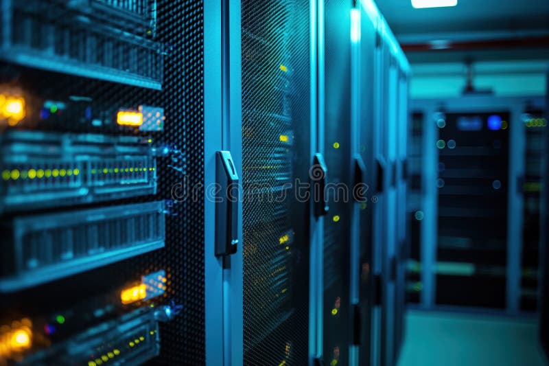 Data Center Server Room with Multiple Computer Racks Storing Network ...