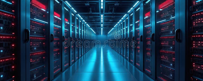 Data Center Server Room with Network Equipment. Rows of Server Racks ...