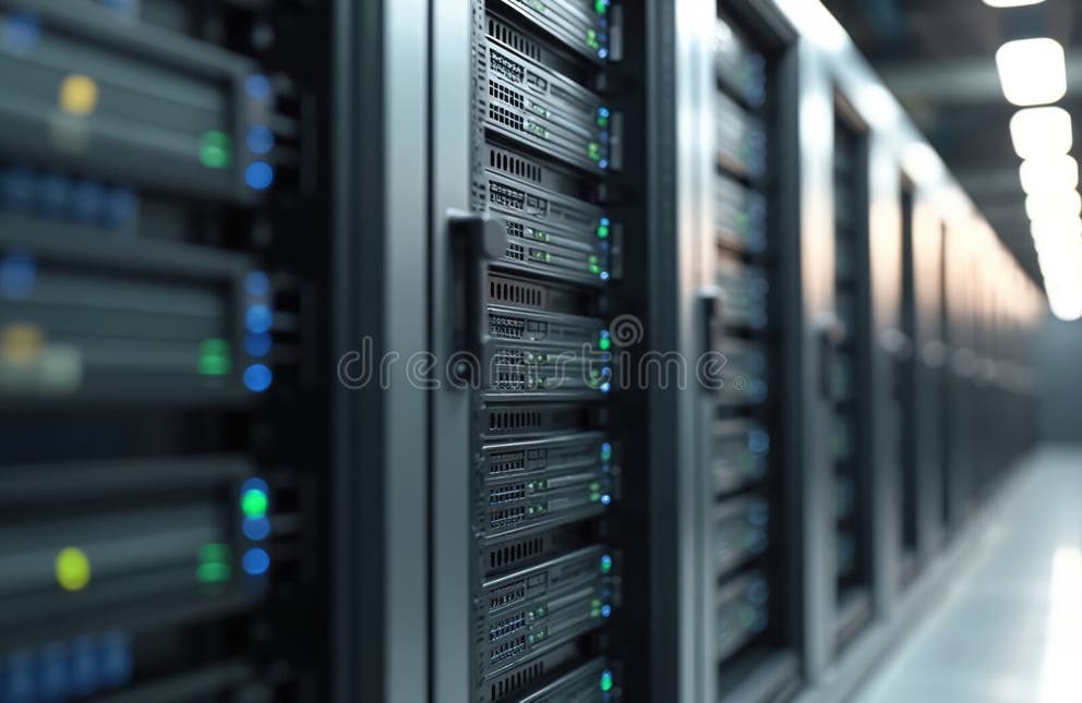 Data Center Server Room with Rack Servers. Modern Tech, Digital ...