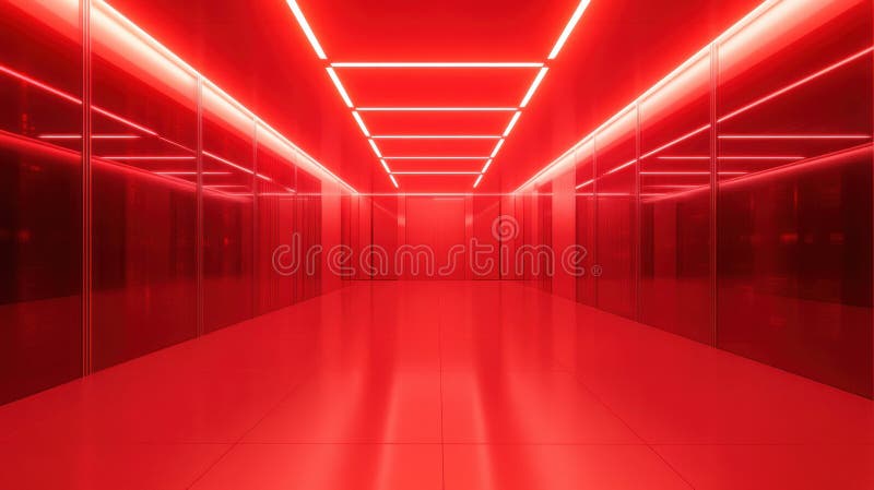 Data Center Server Room with Red Lighting Indicating Activity Stock ...