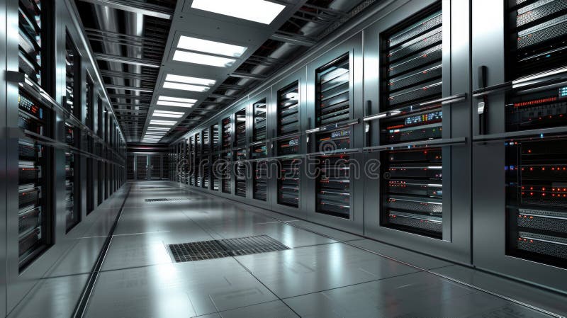 Data Center Server Room with Server Racks in a Corridor Formation Stock ...