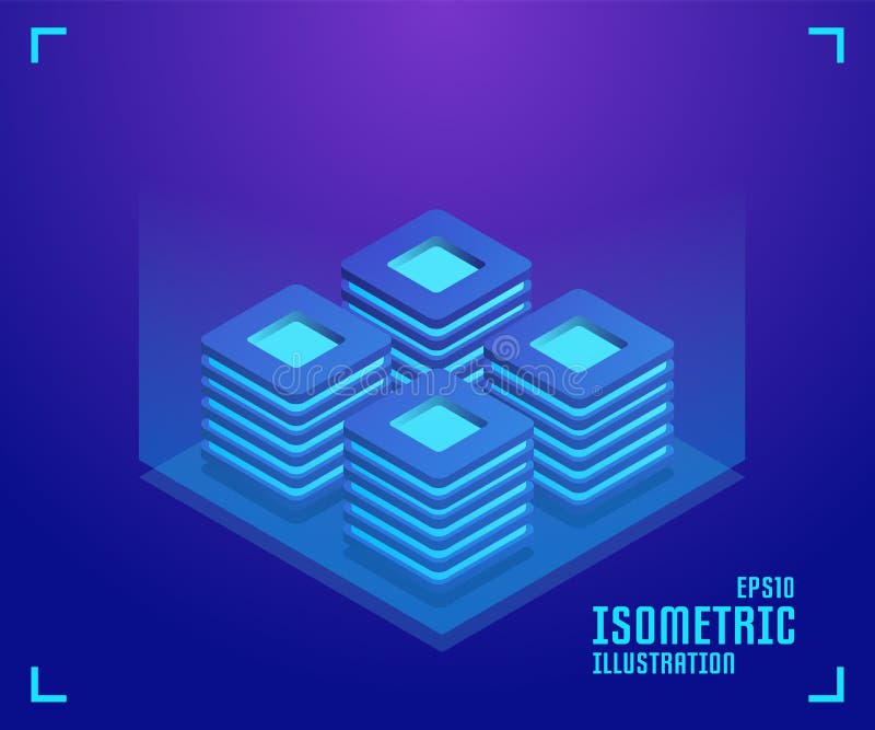 Data Center, Server Room, Data Storage Illustration. Isometric Template ...