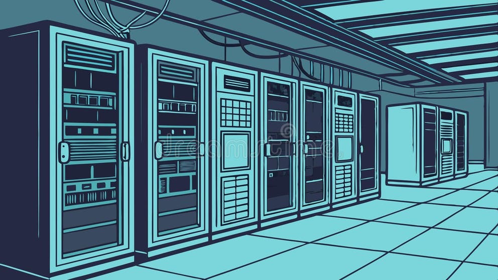 Data Center Server Room, Tech Infrastructure and Network Hub. Vector ...