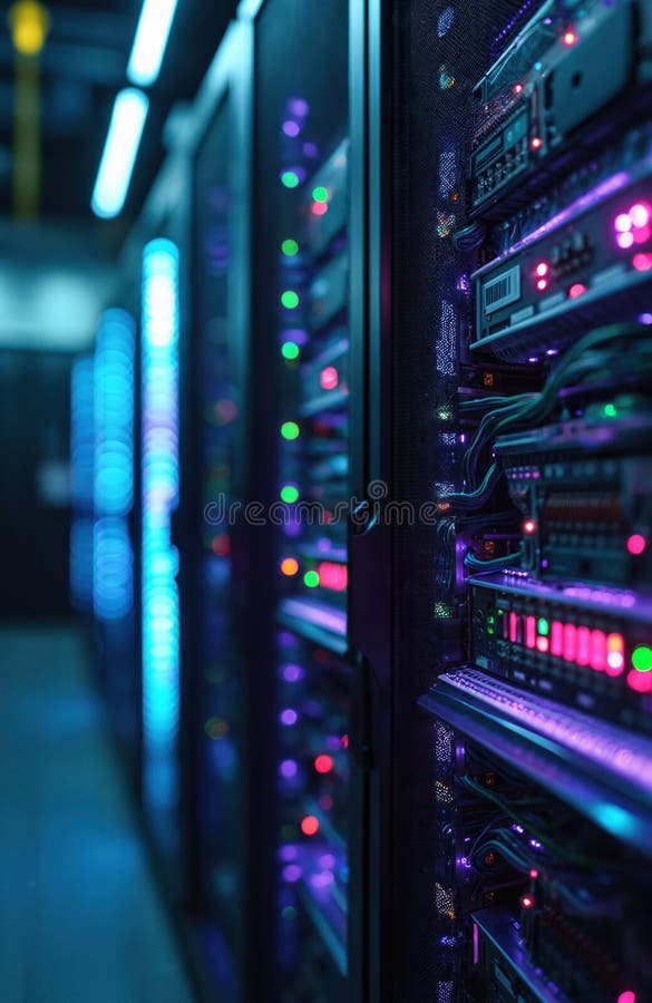 Data Center Server Rows with Multiple Machines, Networking Equipment ...