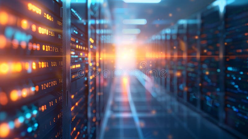 Data Center Servers with Bright LED Lights Stock Illustration ...