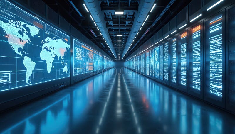 Data Center with Servers. Digital Storage, Cyberspace, Information Transfer, Intelligent Data ...