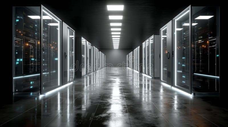 Data Center Servers Hallway Stock Photo - Image of infrastructure ...