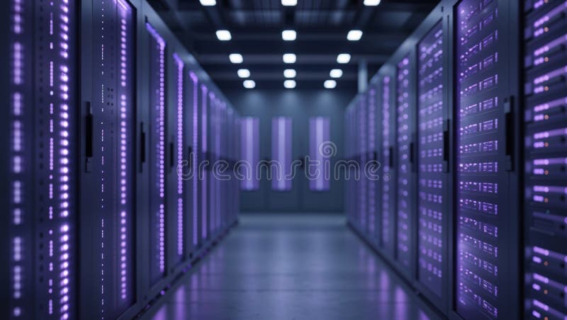 Data Center Servers Illuminate Modern Facility Night Stock Photos ...