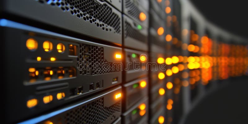 Data Center Servers with Illuminated Indicators, Showcasing Technology ...