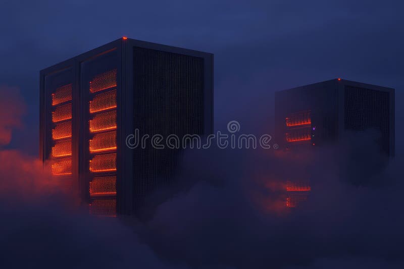 Data Center with Servers and Information Digitalization. SaaS, Cloud ...
