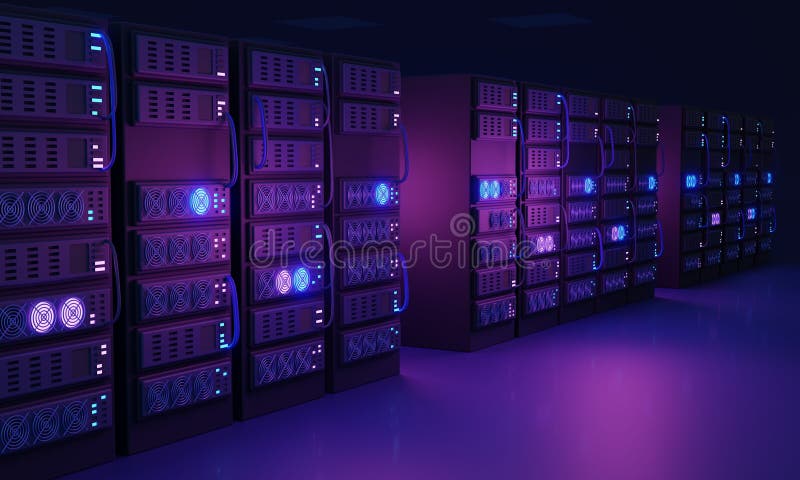 Data Center with Servers for Information Storage 3D Illustration ...