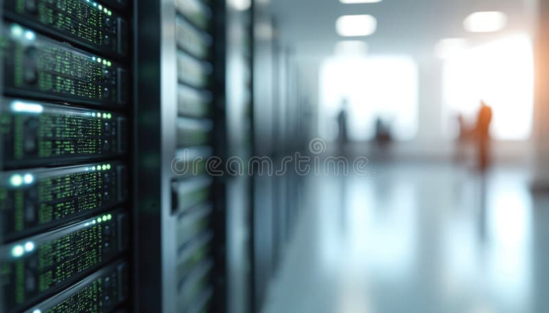 Data Center with Servers, Lights. Cyber Security Concept, Focus on Backup, Recovery Stock Image ...