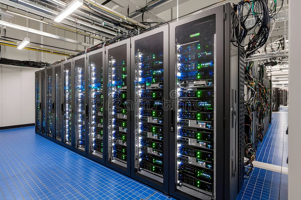 Data Center Servers, Network Infrastructure, Technology, Room, Blue Floor Stock Illustration ...