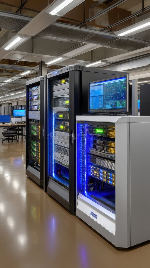 Data Center Servers Row Computing Systems Hardware Glowing Lights Stock ...