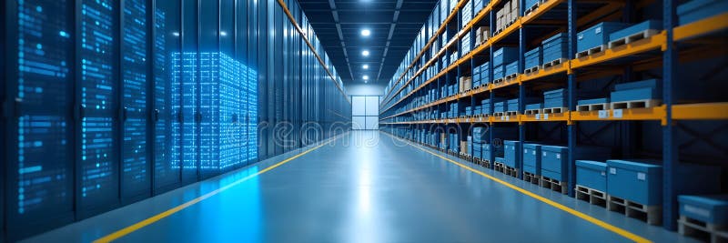 Data Center Servers and Warehouse Boxes, Storage and Logistics. Stock ...