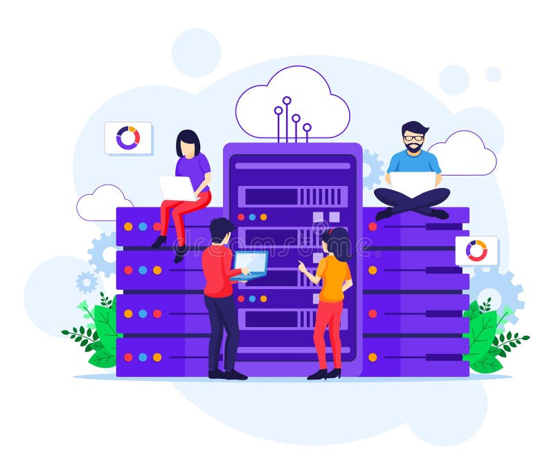 Data Center Services Concept, People Using Laptops Managing Files Data ...