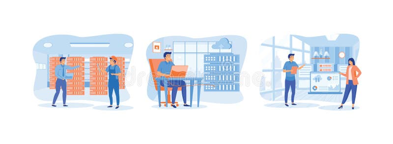 Data Center Services.Technician Works in Server Room Racks.Business ...