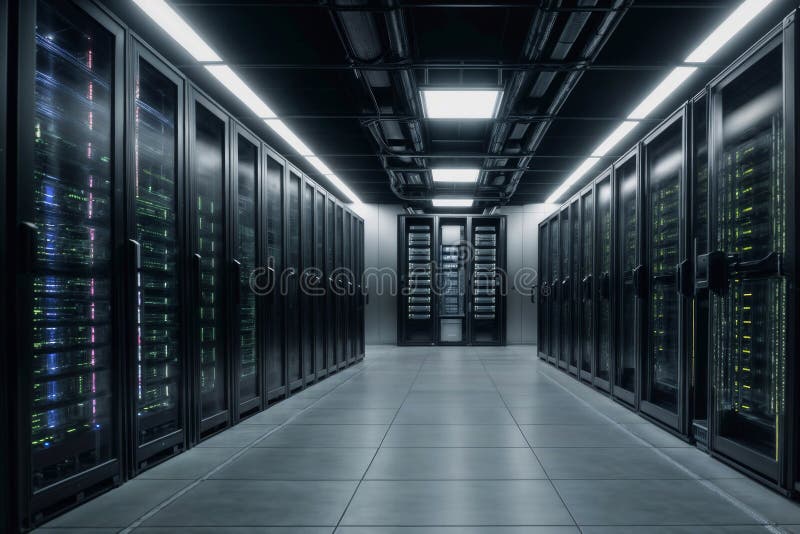 Data Center with Several Rows of Fully Operational Server Racks Stock ...