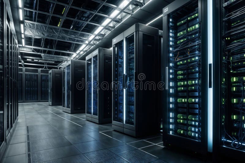 Data Center with Several Rows of Fully Operational Server Racks Stock ...